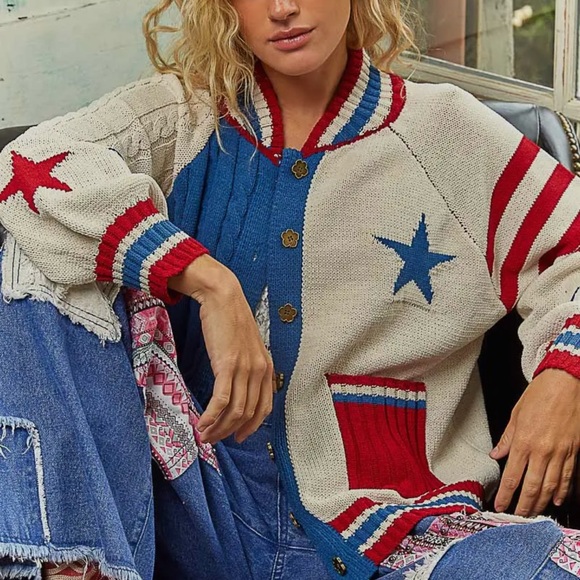 POL | Sweaters | 264 Pol Collar Neck Red And Blue Star Chenille ...